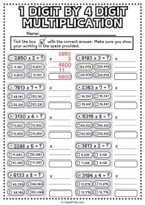 1 Digit by 4 Digit Multiplication Worksheets - Teach Prints