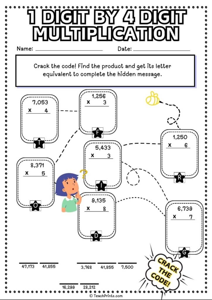 1 Digit by 4 Digit Multiplication Worksheets - Teach Prints