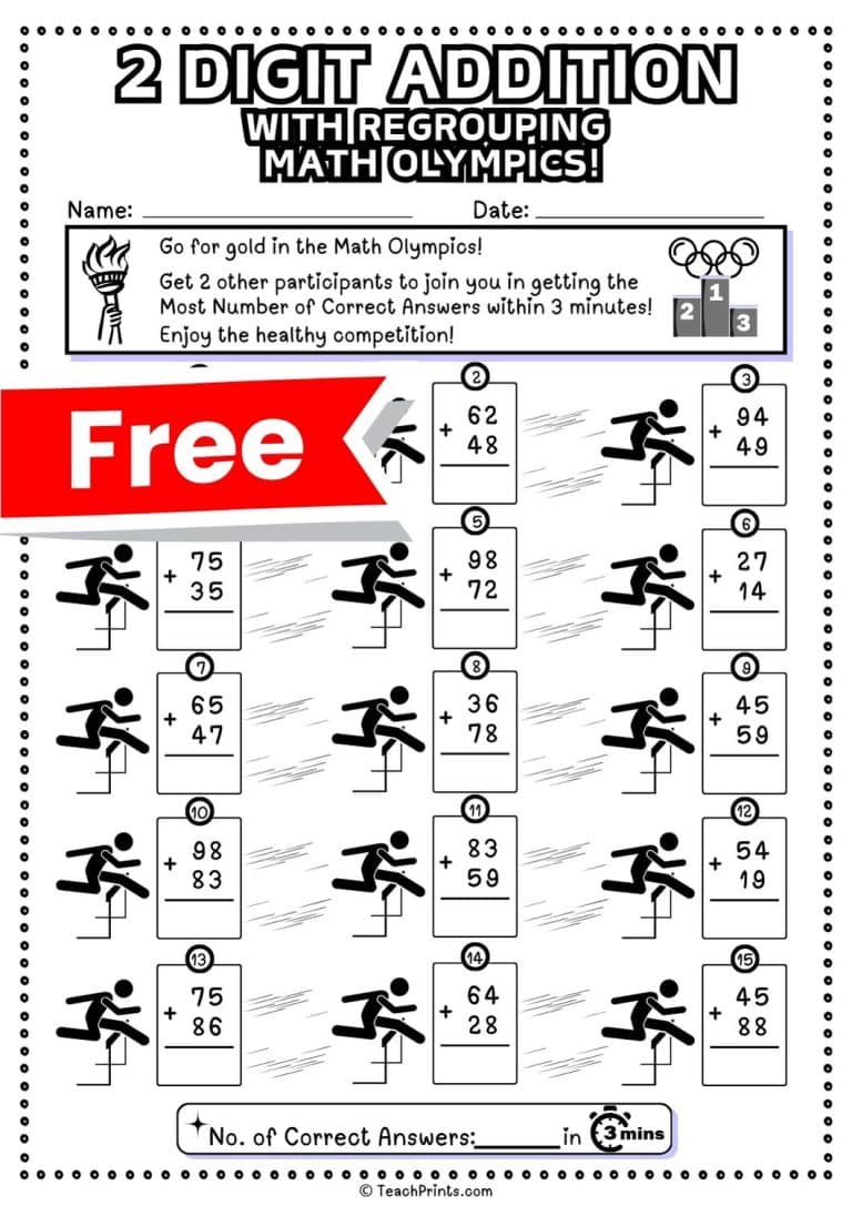 2 Digit Addition With Regrouping Worksheets - Teach Prints