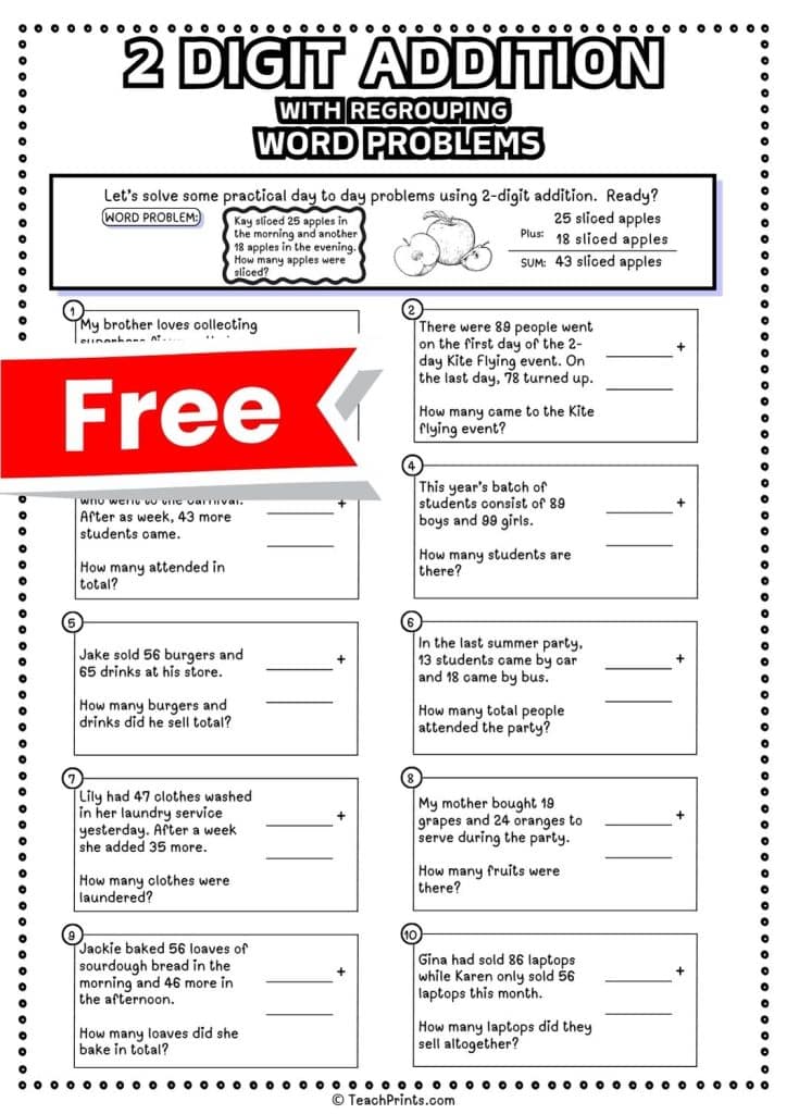 2 Digit Addition With Regrouping Worksheets - Teach Prints