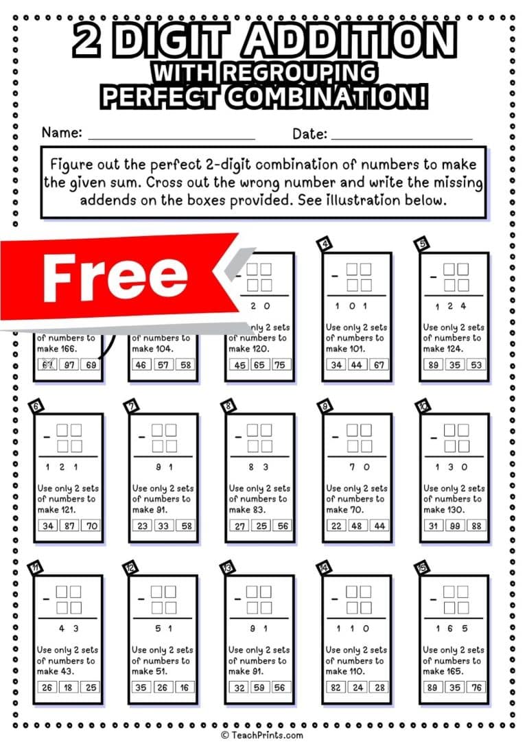 2 Digit Addition With Regrouping Worksheets - Teach Prints