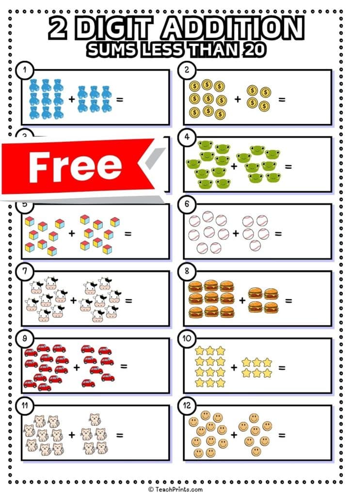 2 Digit Addition Without Regrouping Worksheets - Teach Prints