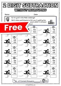 2 Digit Subtraction Without Regrouping Worksheets - Teach Prints