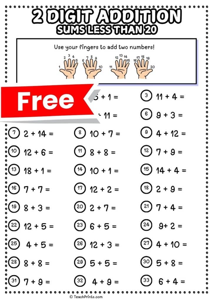 2 Digit Addition Without Regrouping Worksheets - Teach Prints