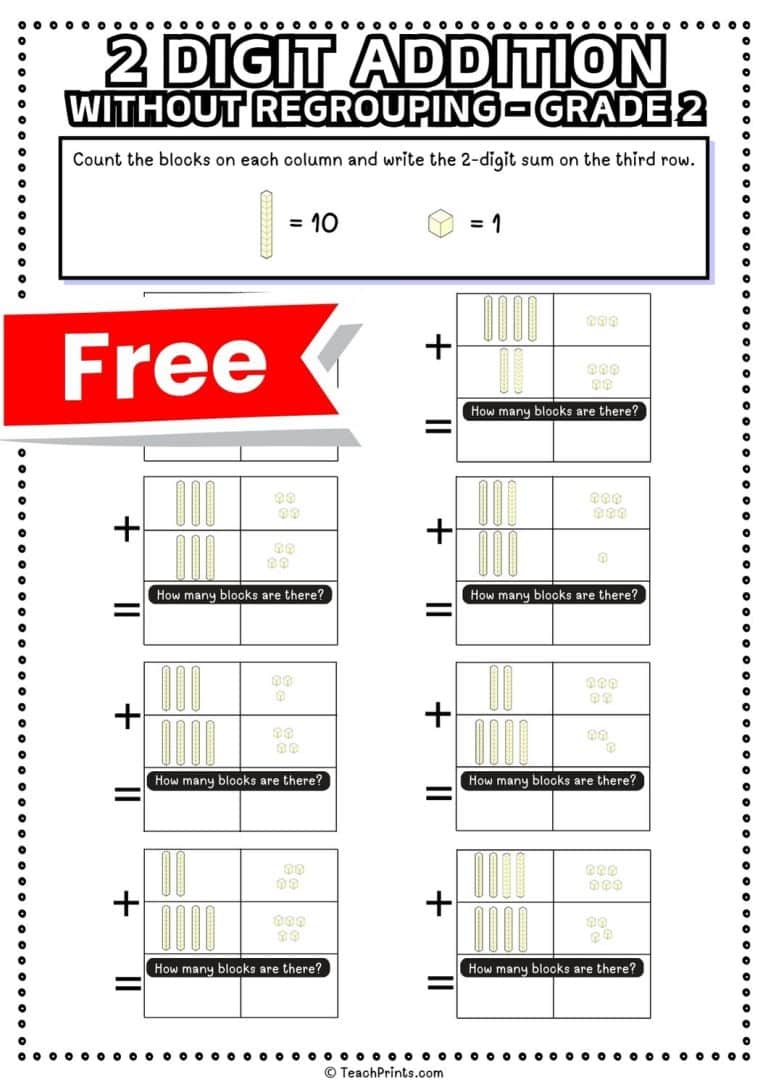 2 Digit Addition Without Regrouping Worksheets - Teach Prints