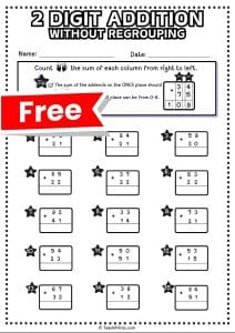 2 Digit Addition Without Regrouping Worksheets - Teach Prints