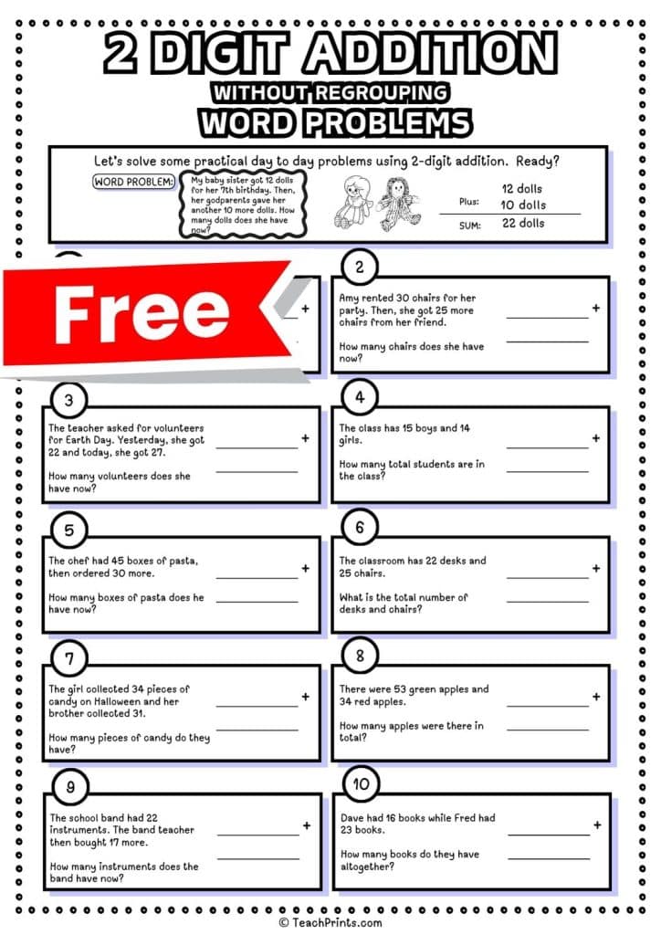 2 Digit Addition Without Regrouping Worksheets - Teach Prints