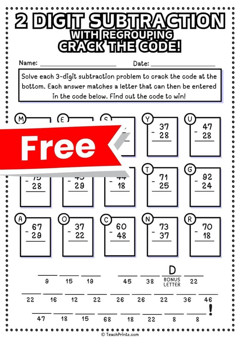 2 Digit Subtraction With Regrouping Worksheets - Teach Prints