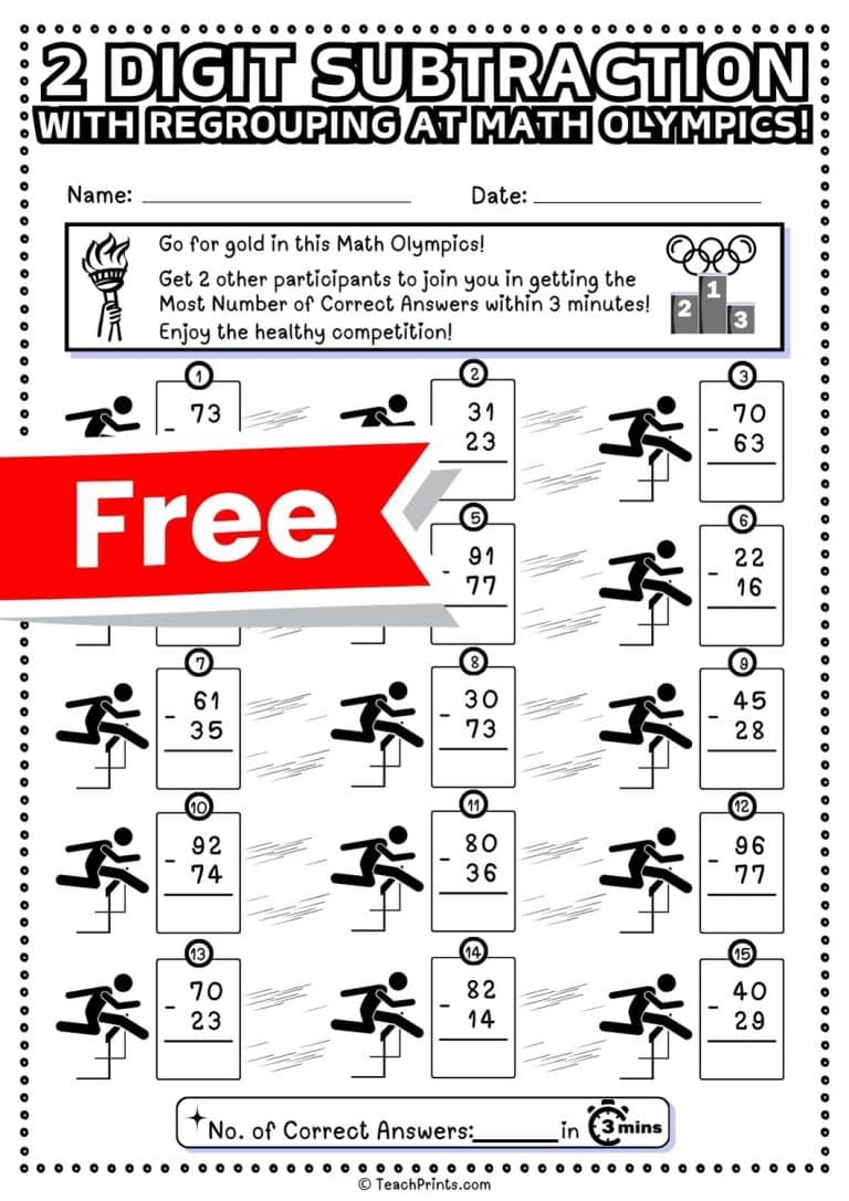 2 Digit Subtraction With Regrouping Worksheets - Teach Prints