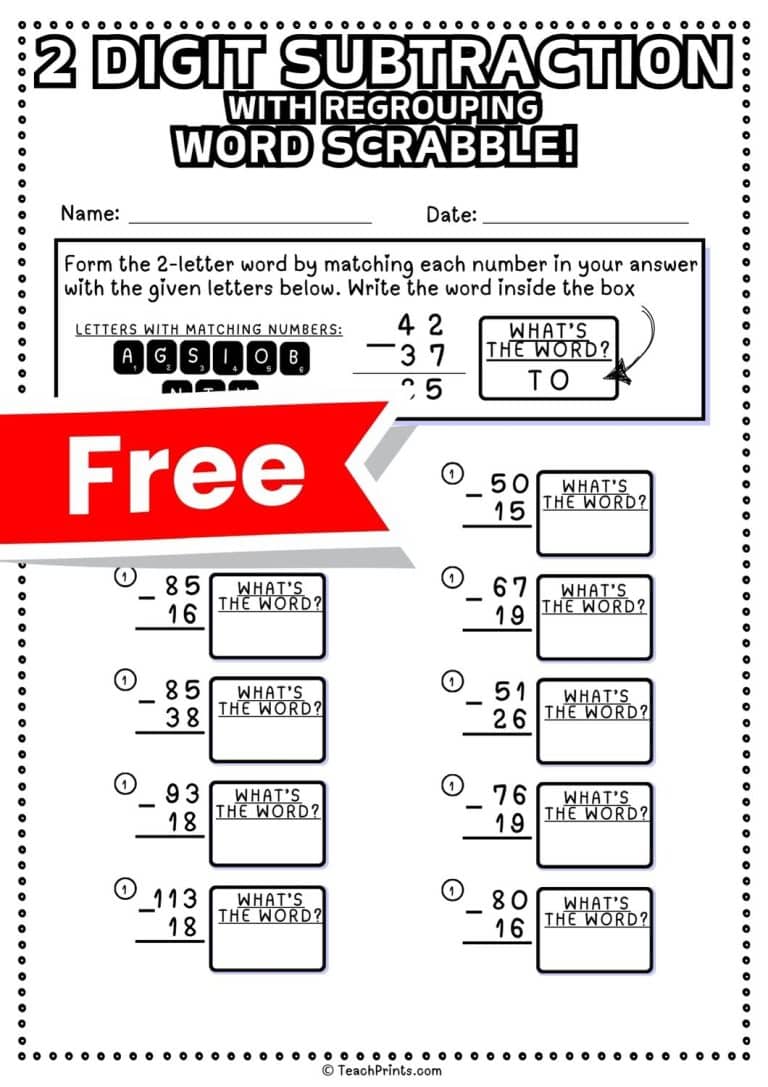 2 Digit Subtraction With Regrouping Worksheets - Teach Prints