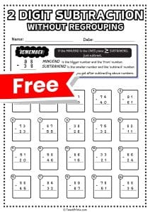 2 Digit Subtraction Without Regrouping Worksheets - Teach Prints