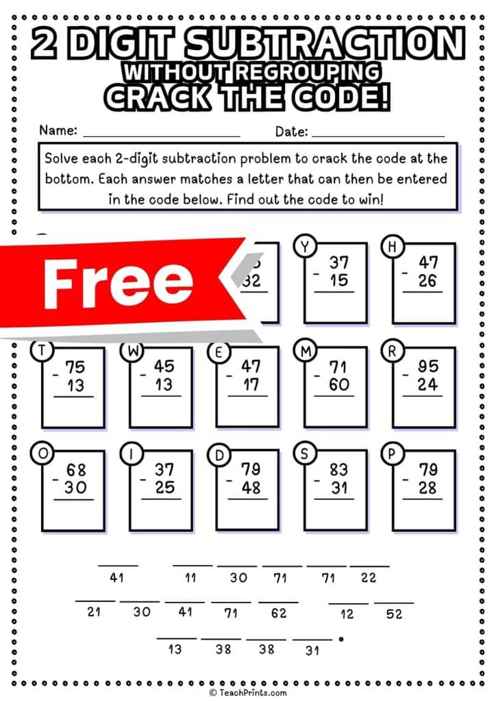 2 Digit Subtraction Without Regrouping Worksheets - Teach Prints