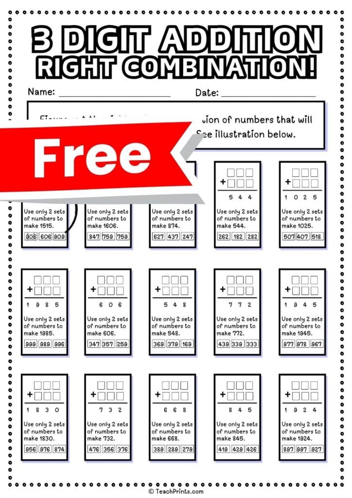 FREE 3 Digit Addition with Regrouping Worksheets - Teach Prints