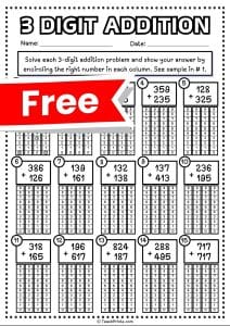 FREE 3 Digit Addition with Regrouping Worksheets - Teach Prints