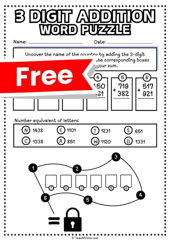FREE 3 Digit Addition with Regrouping Worksheets - Teach Prints
