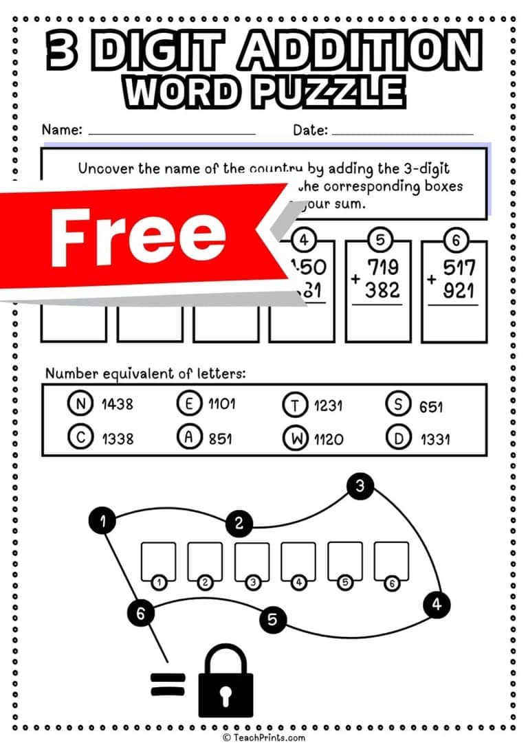 FREE 3 Digit Addition with Regrouping Worksheets - Teach Prints