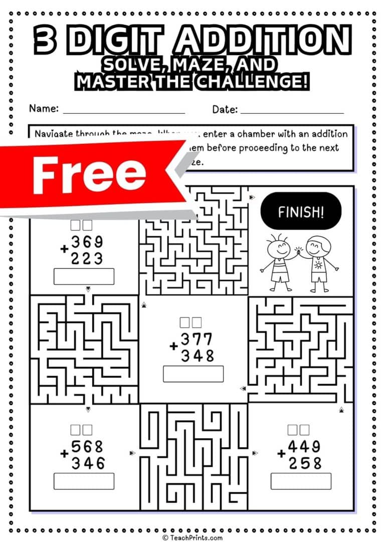 FREE 3 Digit Addition with Regrouping Worksheets - Teach Prints