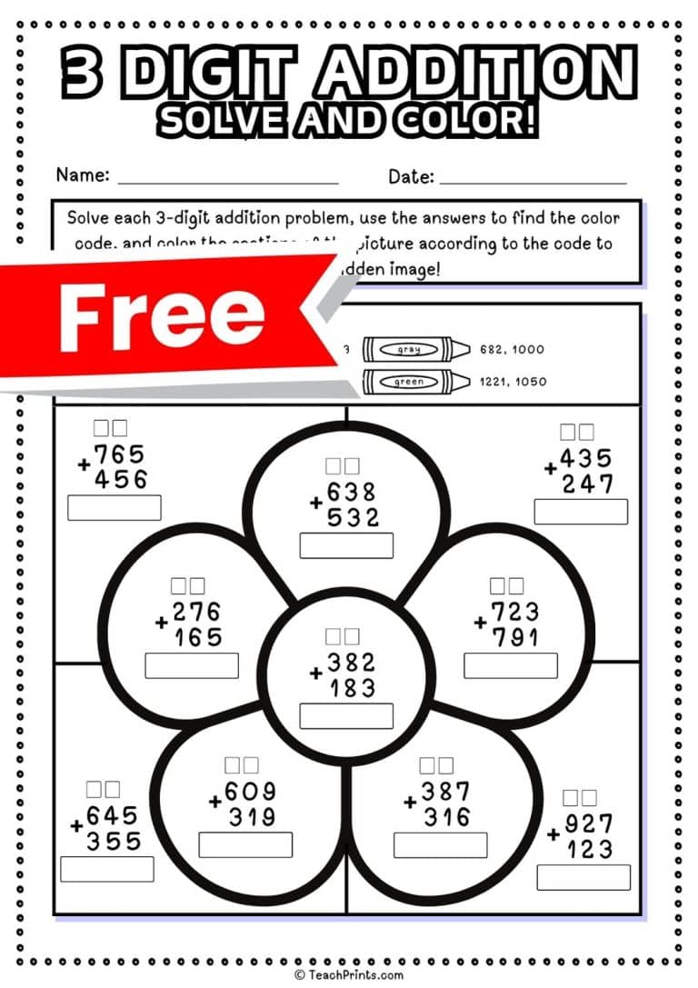 FREE 3 Digit Addition with Regrouping Worksheets - Teach Prints