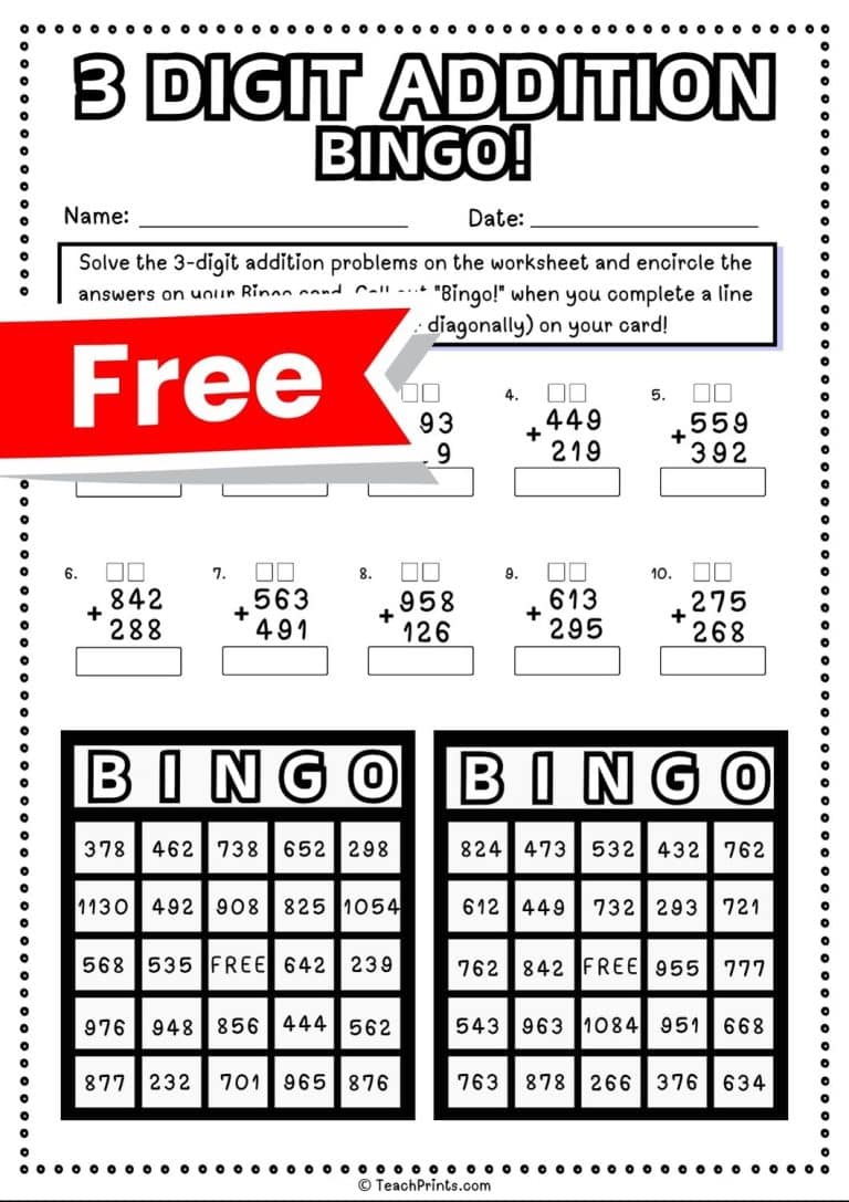 FREE 3 Digit Addition with Regrouping Worksheets - Teach Prints