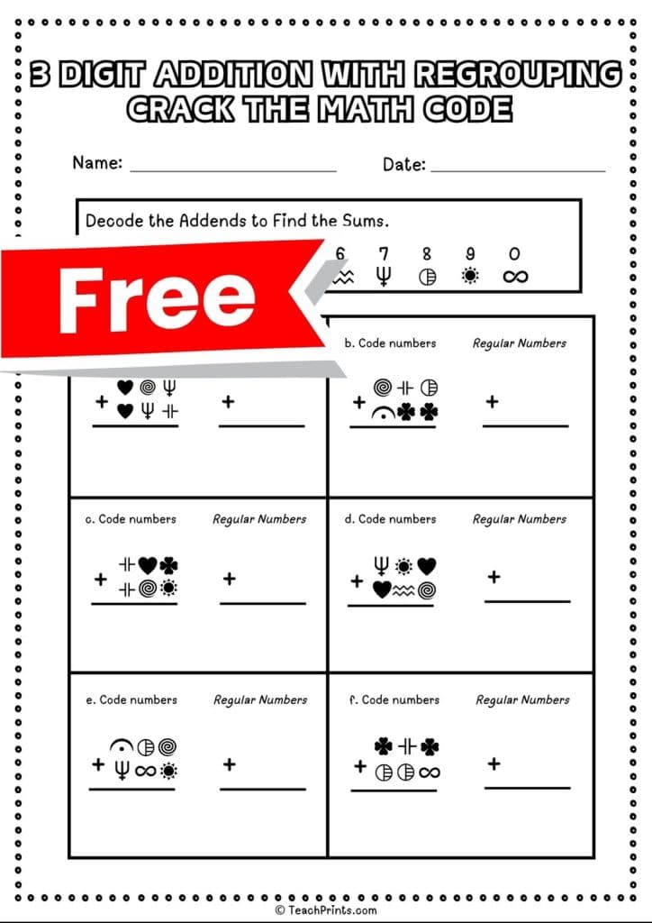 FREE 3 Digit Addition with Regrouping Worksheets - Teach Prints