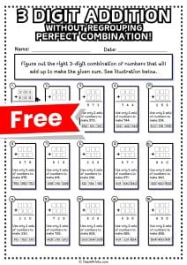 3 Digit Addition Without Regrouping Worksheets - Teach Prints