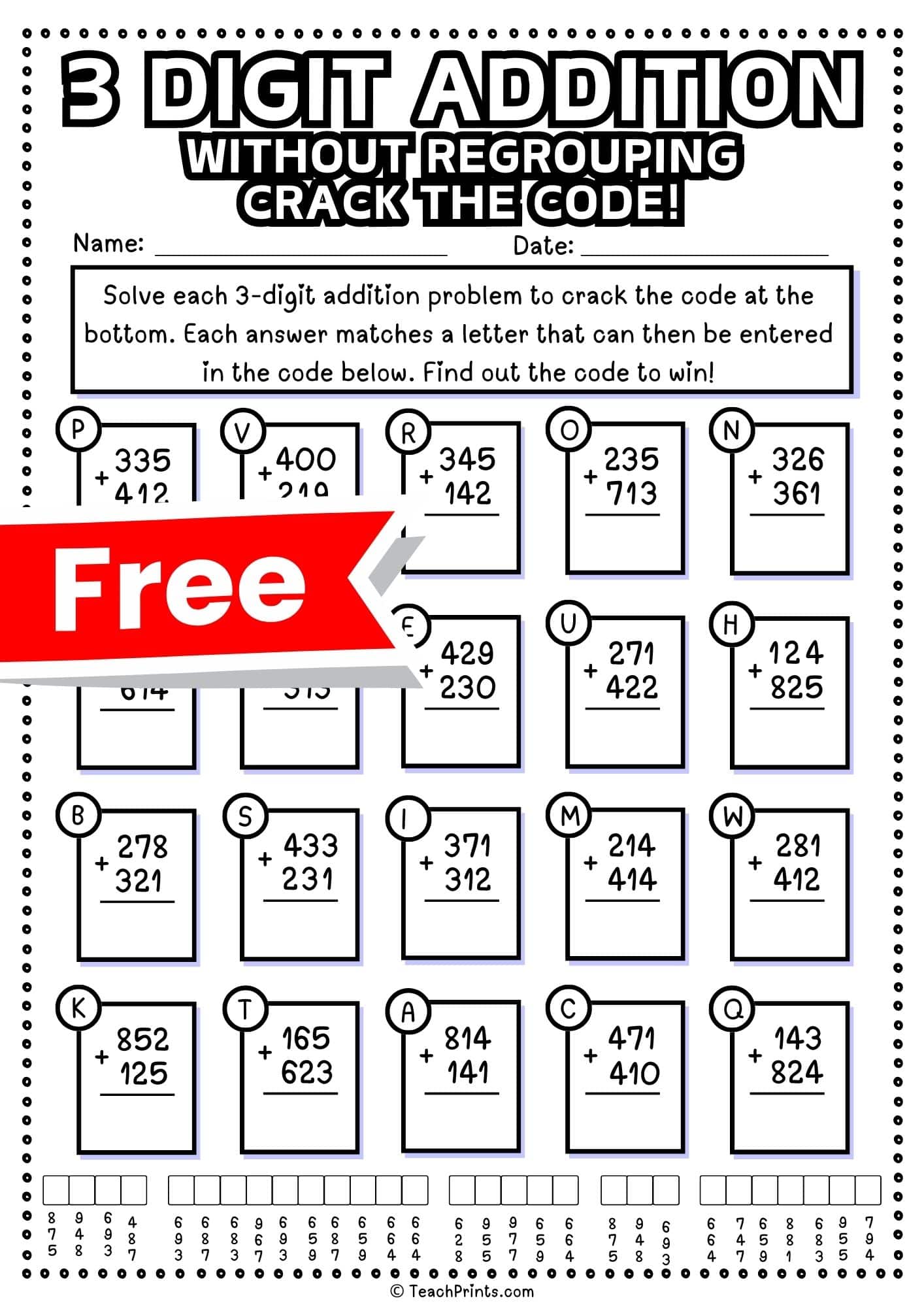 3 Digit Addition Without Regrouping Worksheets - Teach Prints