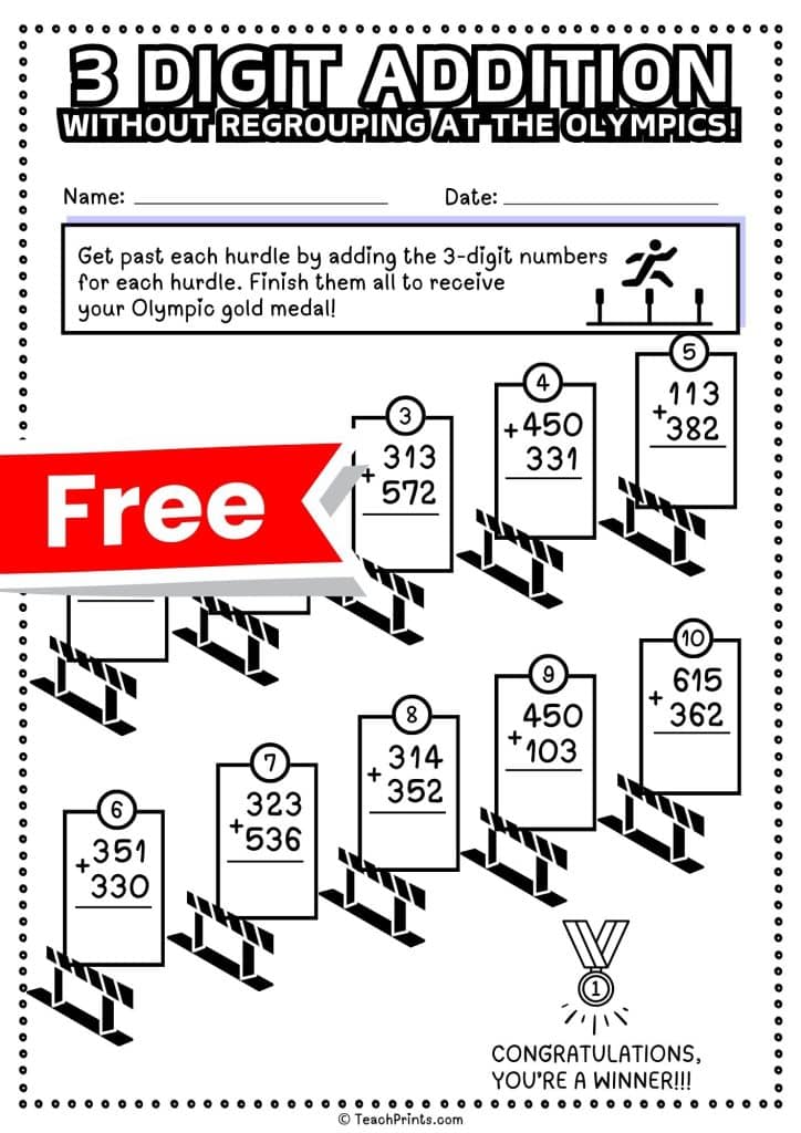 3 Digit Addition Without Regrouping Worksheets - Teach Prints