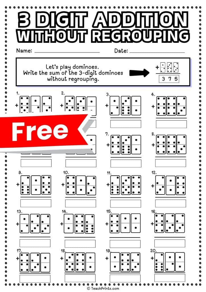 3 Digit Addition Without Regrouping Worksheets - Teach Prints