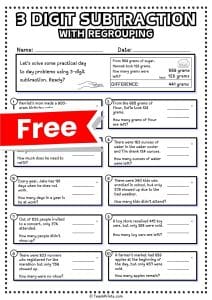 3 Digit Subtraction With Regrouping Worksheets - Teach Prints