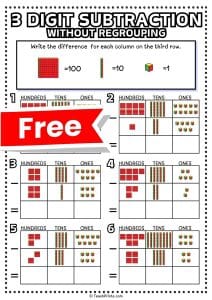 3 Digit Subtraction Without Regrouping Worksheets - Teach Prints