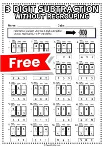 3 Digit Subtraction Without Regrouping Worksheets - Teach Prints