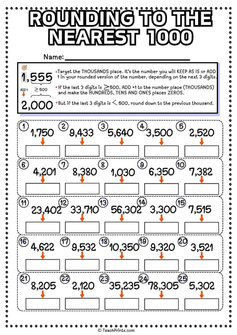 Free Rounding to the Nearest 1000 Worksheets - Teach Prints