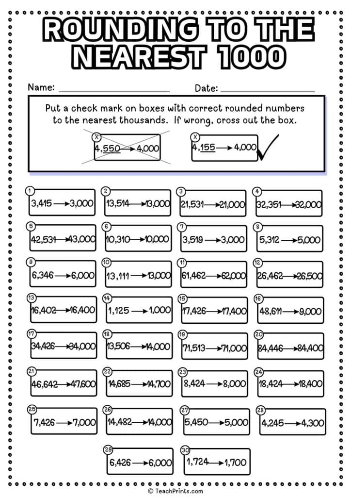 Free Rounding to the Nearest 1000 Worksheets - Teach Prints