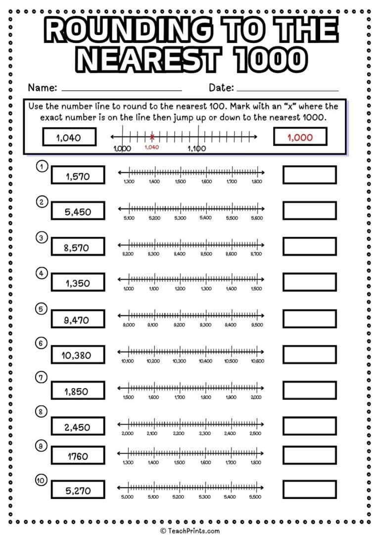 Free Rounding to the Nearest 1000 Worksheets - Teach Prints