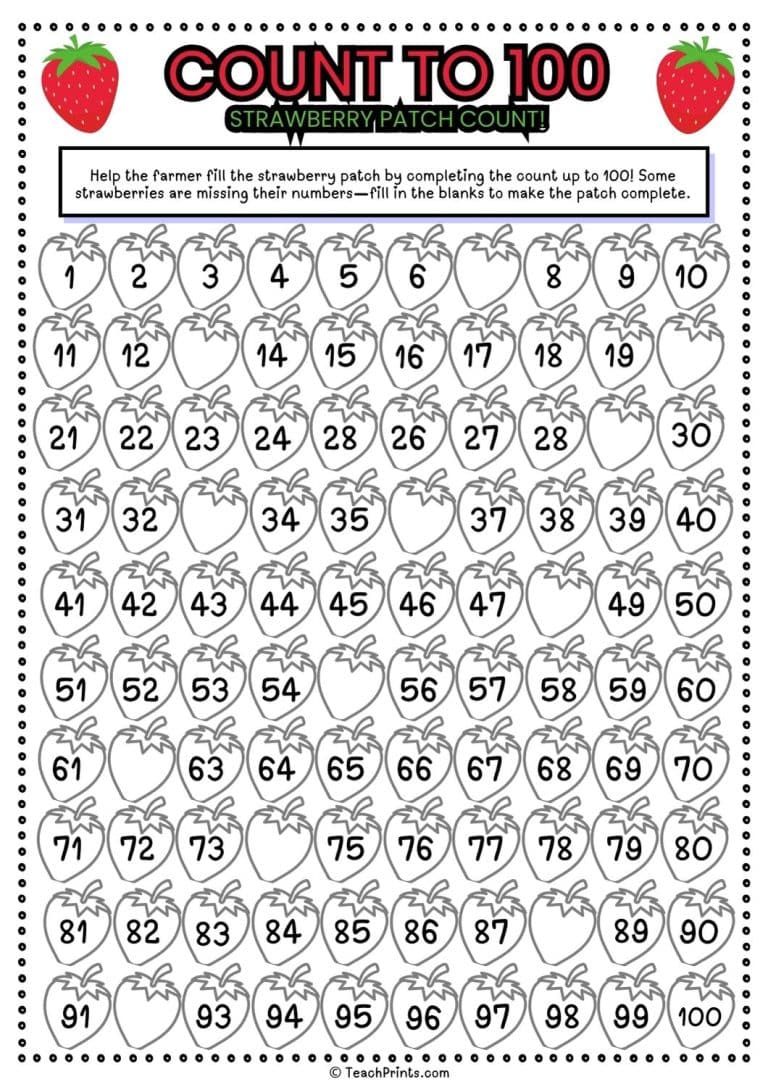 Free Count to 100 Worksheets - Teach Prints