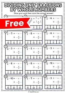 Dividing Unit Fractions by Whole Numbers Worksheets - Teach Prints
