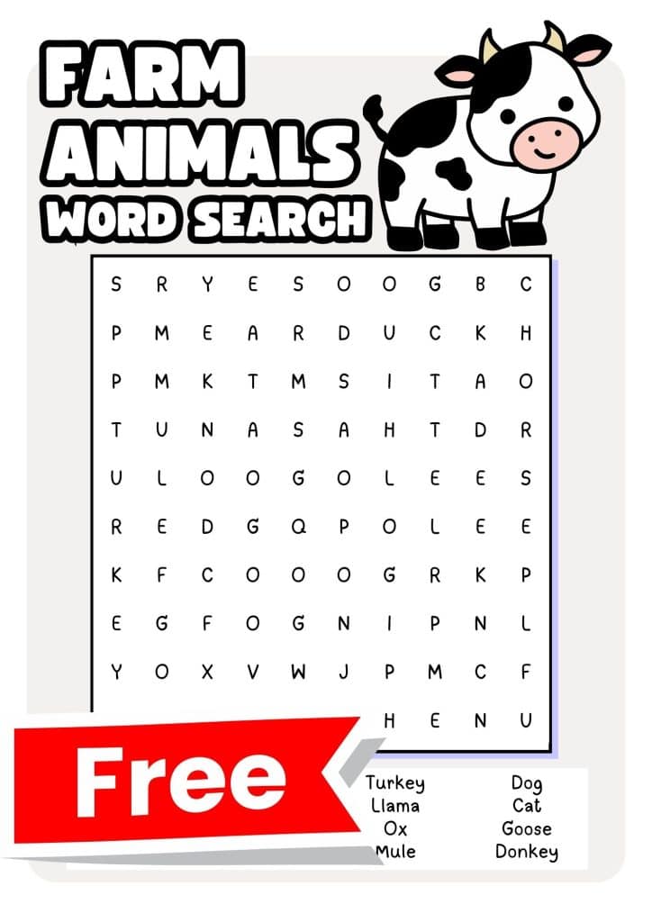 Farm Animals Word Searches (Free to Print!) - Teach Prints