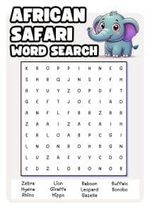 African Safari Word Searches (Free to Print!) - Teach Prints