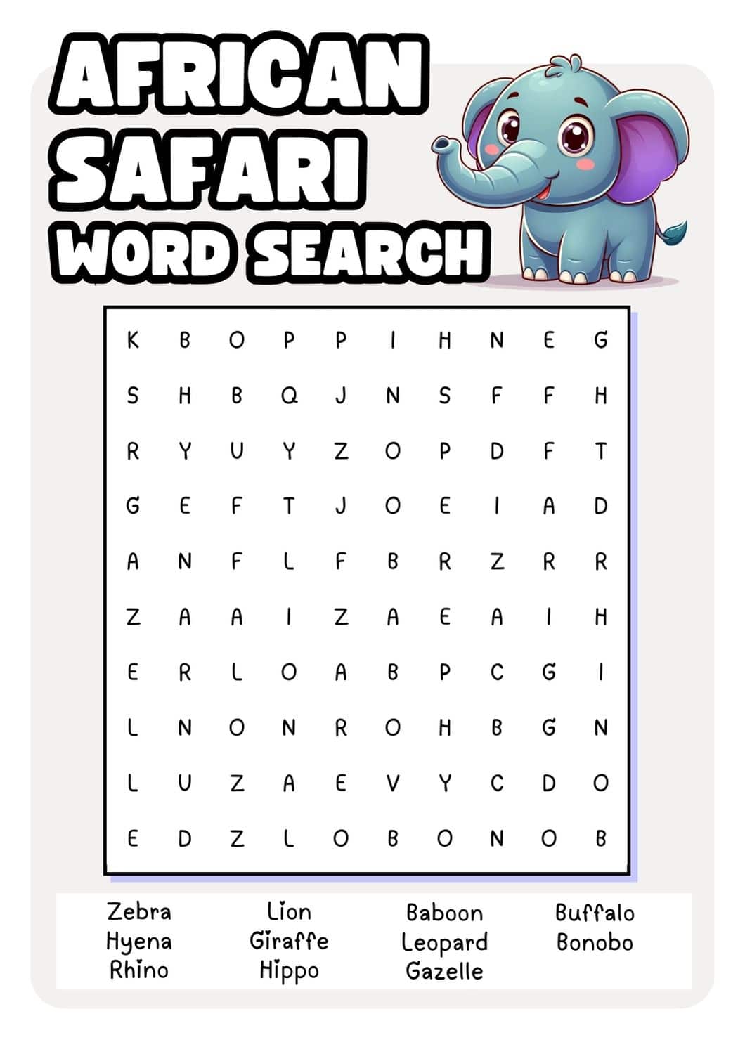 African Safari Word Searches (Free to Print!) - Teach Prints