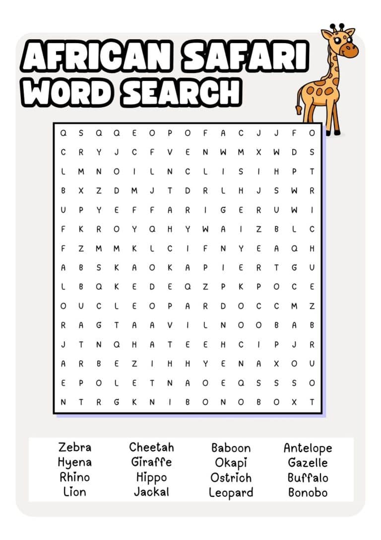 African Safari Word Searches (Free to Print!) - Teach Prints