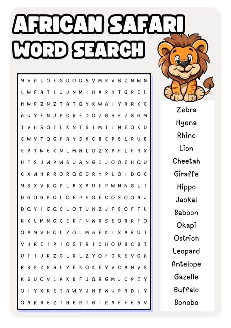 African Safari Word Searches (Free to Print!) - Teach Prints