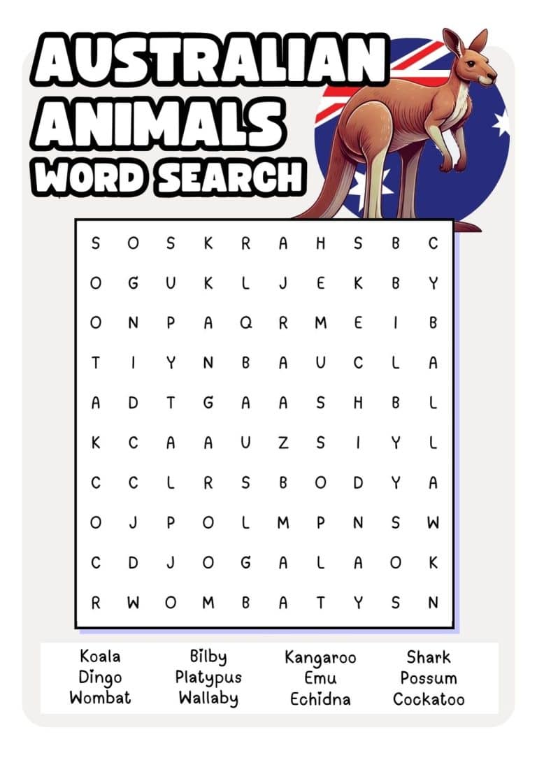 Australian Animals Word Searches (Free to Print!) - Teach Prints