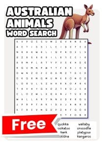 Australian Animals Word Searches (Free to Print!) - Teach Prints