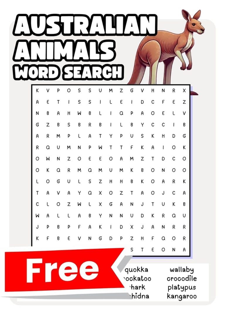 Australian Animals Word Searches (Free to Print!) - Teach Prints