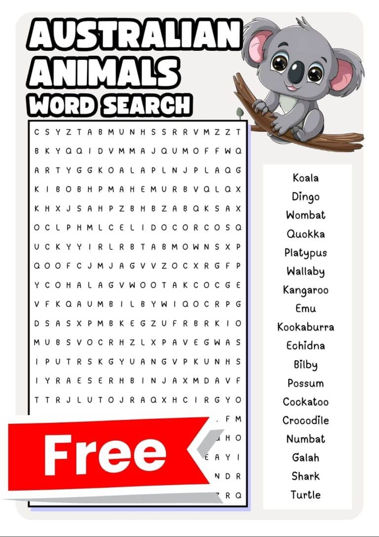 Australian Animals Word Searches (Free to Print!) - Teach Prints