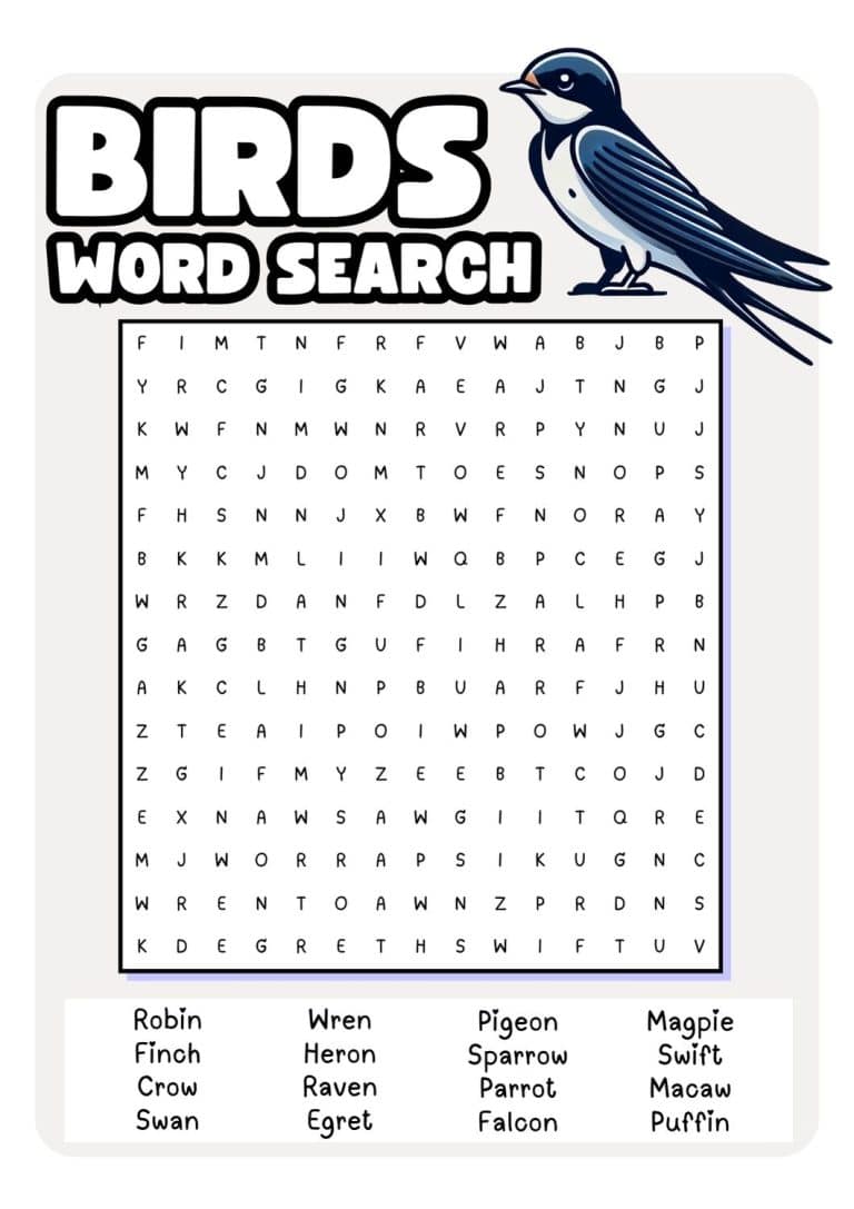 Birds Word Searches (Free to Print!) - Teach Prints