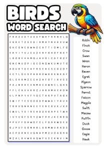 Birds Word Searches (Free to Print!) - Teach Prints