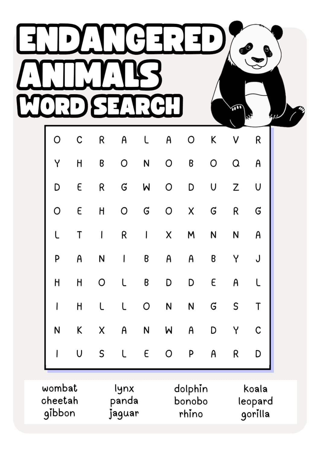 Endangered Animals Word Searches (Free to Print) - Teach Prints