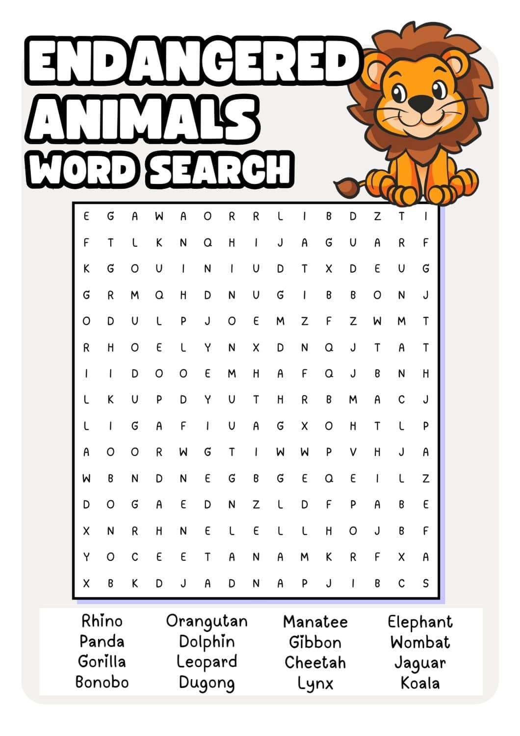 Endangered Animals Word Searches (Free to Print) - Teach Prints