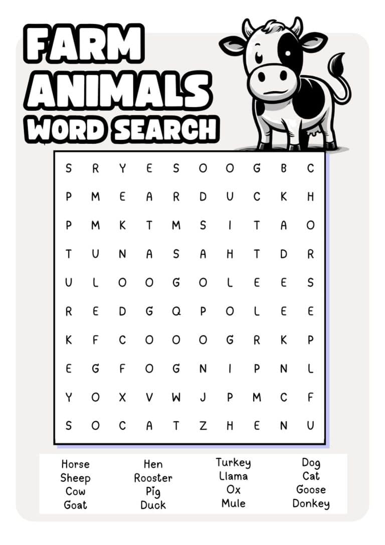 Farm Animals Word Searches (Free to Print!) - Teach Prints
